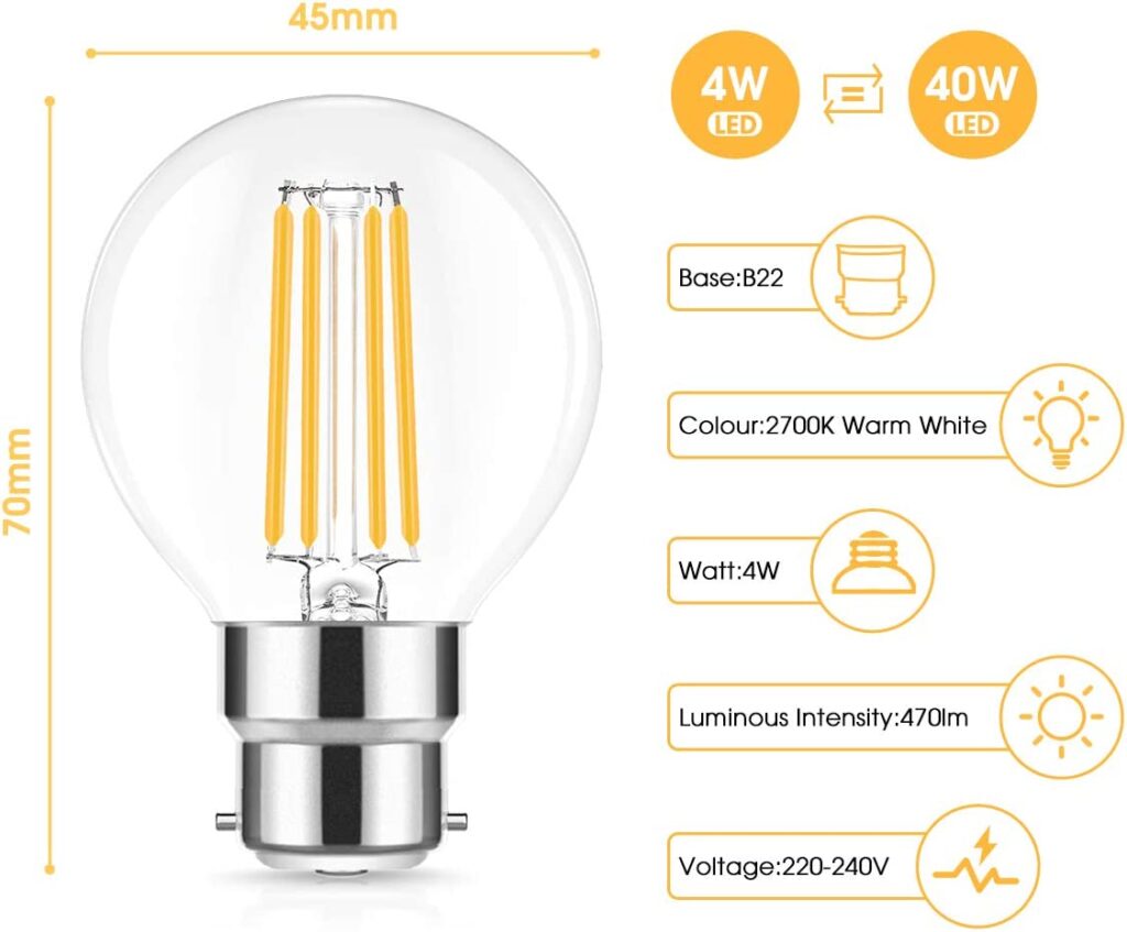 G45 Led Filament B22 4watt 2700k Dimmable – Nicos Fotsios LTD